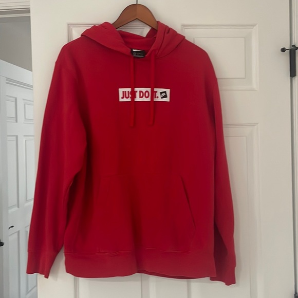 Nike | Shirts | Nike Just Do It Red Hoodie Mens Large | Poshmark